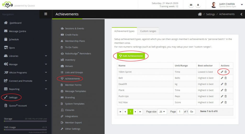 Setup member achievement categories - Quoox Knowledge Base