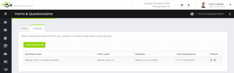 Scheduling a form/questionnaire for send out - Quoox Knowledge Base